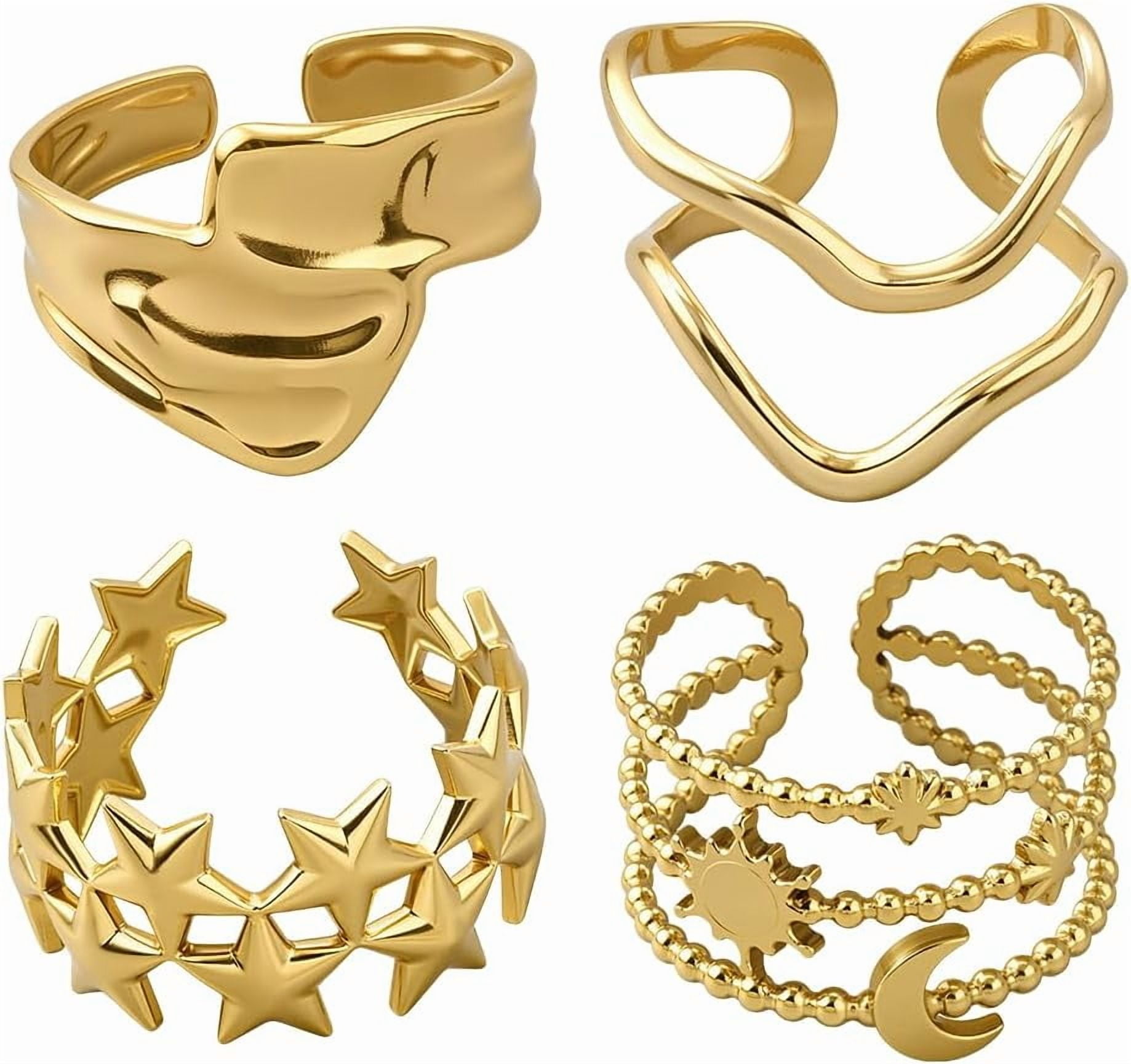 4Pcs 4 Styles Alloy Cuff Finger Rings Golden 10.5~14mm Adjustable 1pc ...