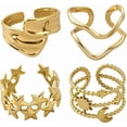 4Pcs 4 Styles Alloy Cuff Finger Rings Golden 10.5~14mm Adjustable 1pc ...