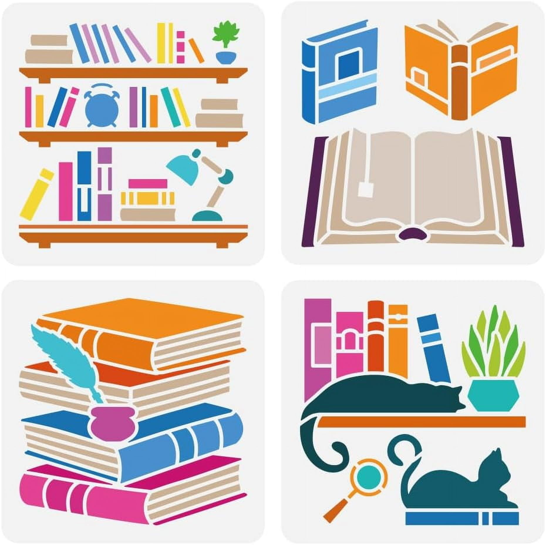 4Pcs 4 Styles Bookshelves Stencil for Painting 5.9x5.9inch Books ...