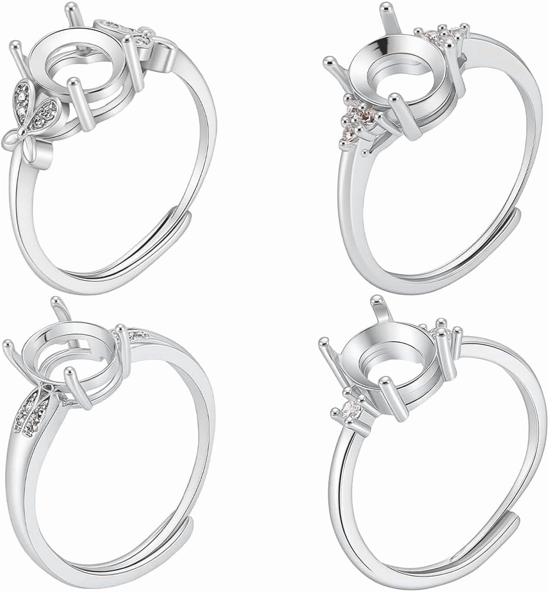 4Pcs 4 Styles Brass Micro Pave Cubic Zirconia Adjustable Rings Settings ...