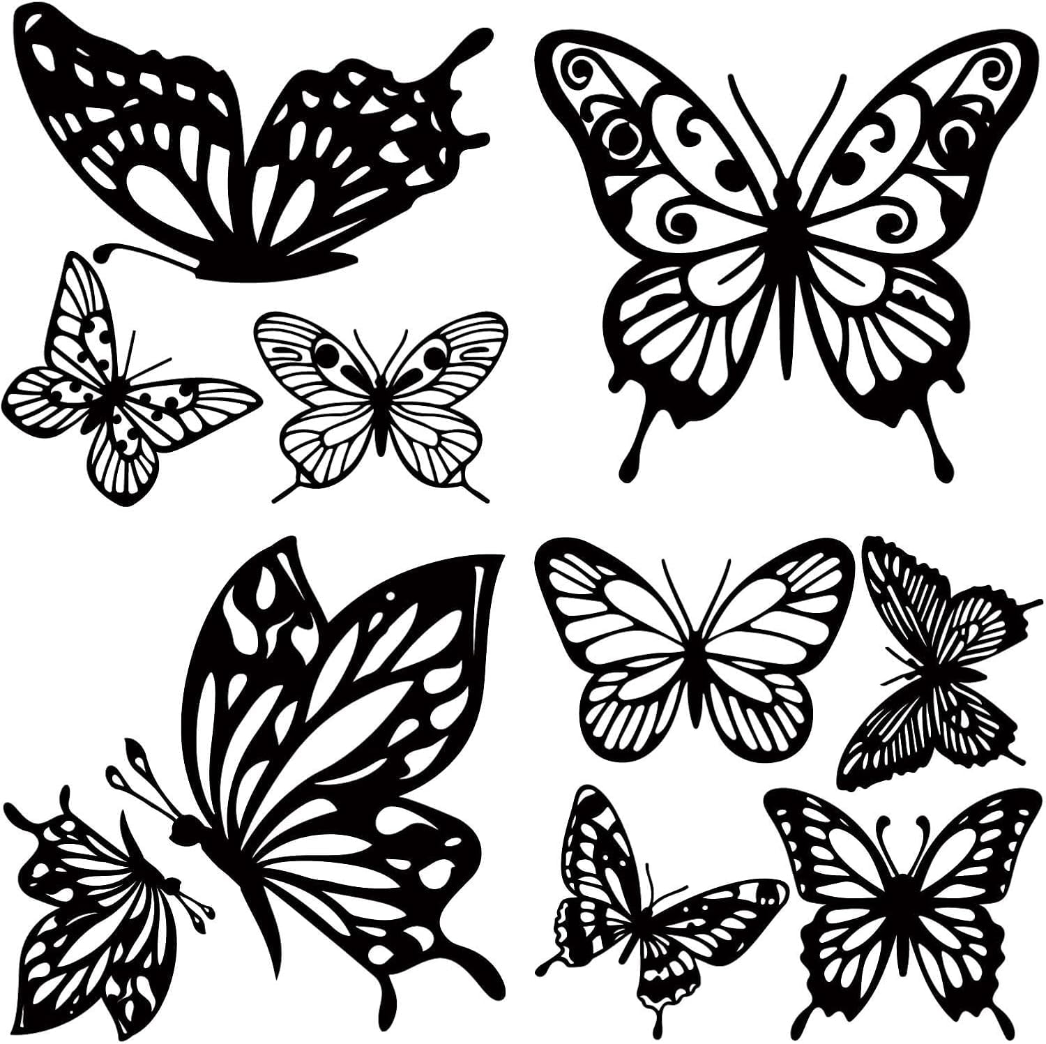 4Pcs 4 Styles Butterfly Car Sticker Black Butterflies Waterproof PET ...
