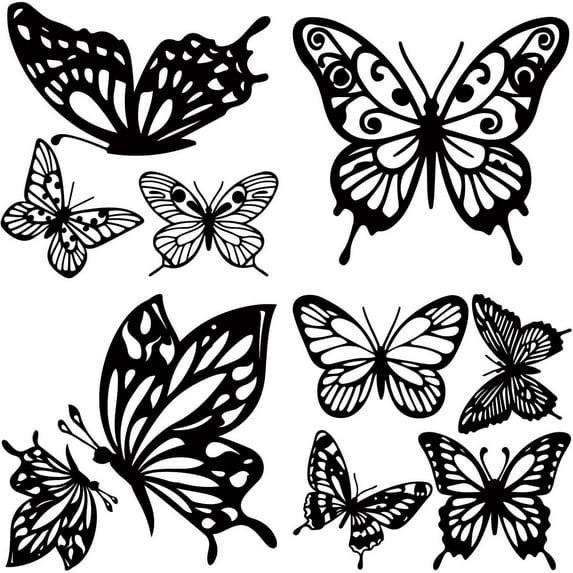 4Pcs 4 Styles Butterfly Car Sticker Black Butterflies Waterproof PET ...