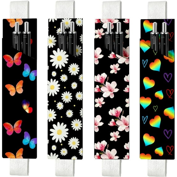 4Pcs 4 Styles Butterfly Elastic Pen Holder Leather Pencil Pouch for ...