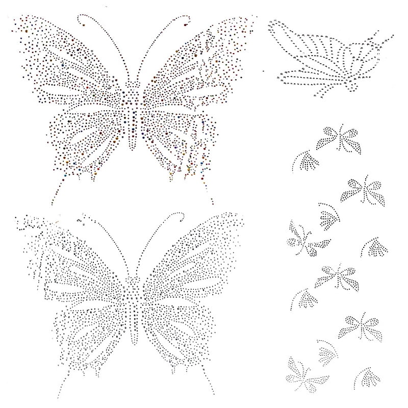 4Pcs 4 Styles Butterfly Glass Hotfix Rhinestone Iron on Appliques ...