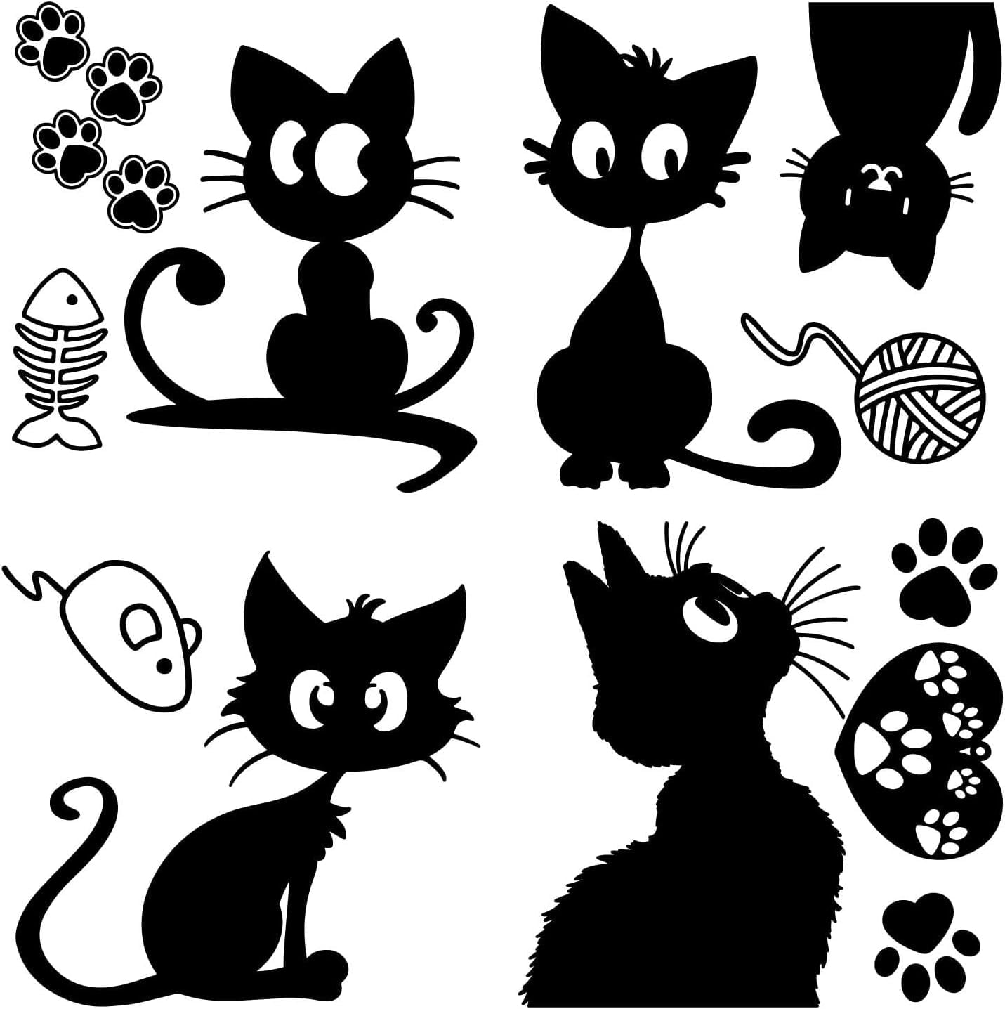 4Pcs 4 Styles Cats Bumper Decals Black Heart Paw Print Fish Bone Mouse ...