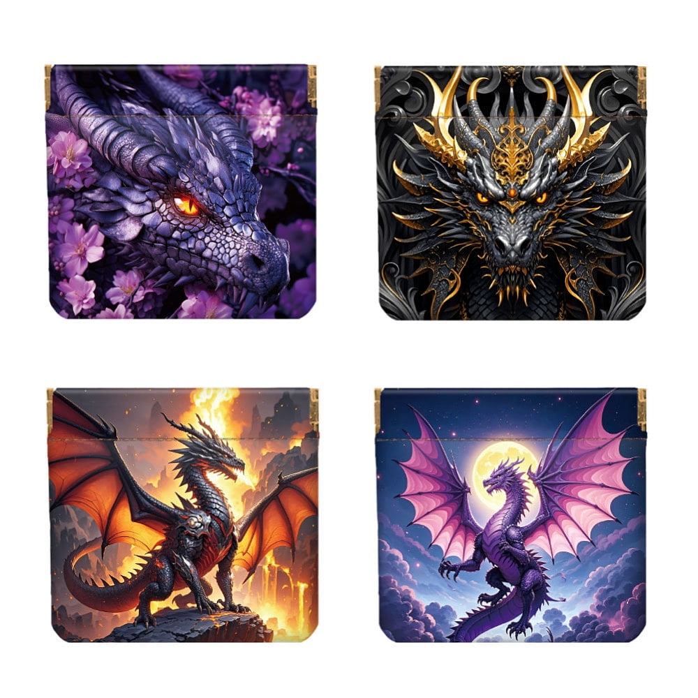 4Pcs 4 Styles Double Sided Printed PU Leather Wallets Dragon 120x110mm ...