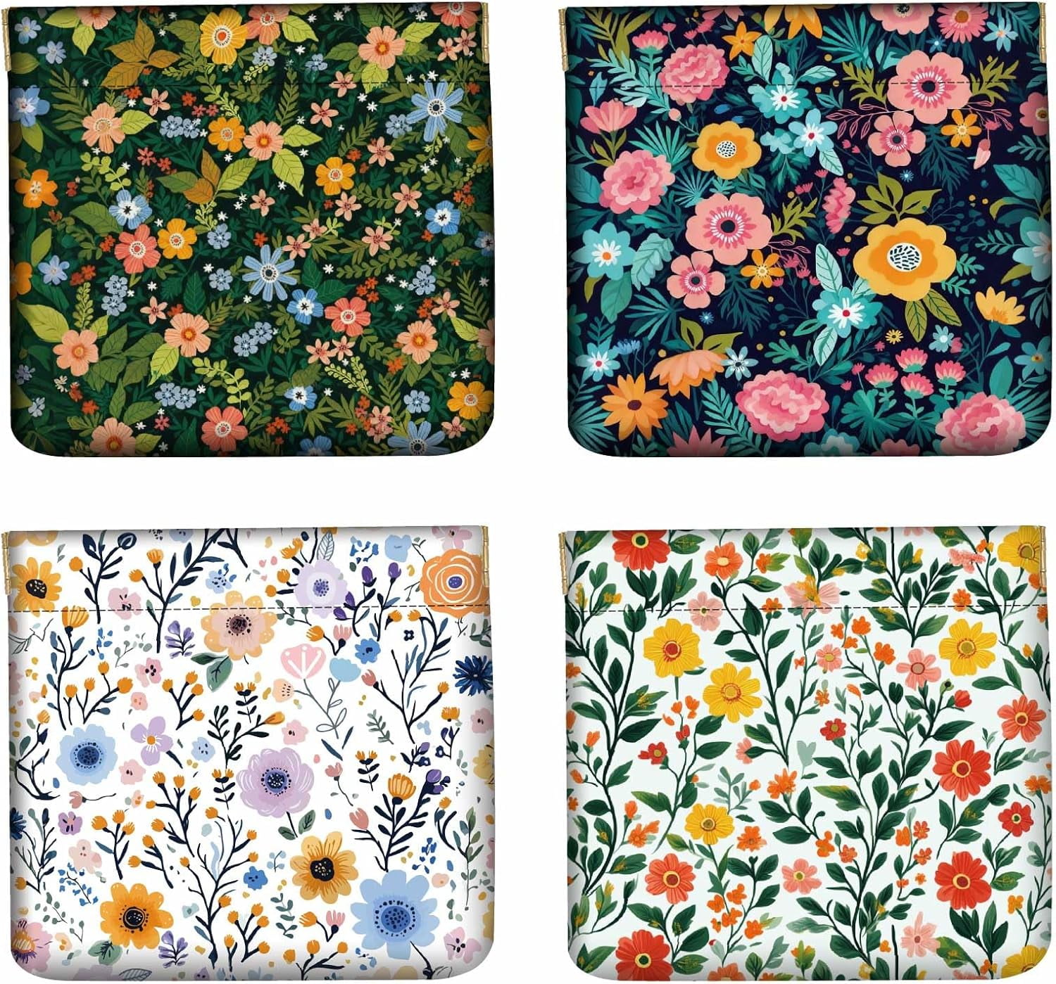 4Pcs 4 Styles Flower Coin Pouch Leather Squeeze Coin Purse Wildflowers ...