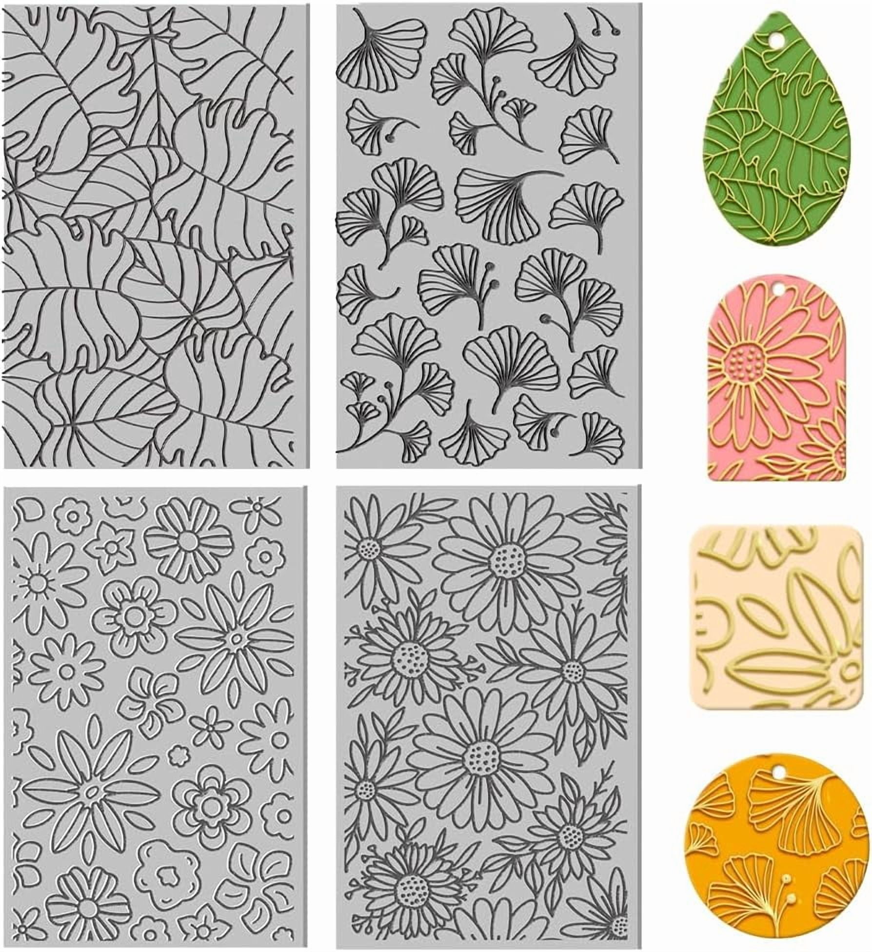 4Pcs 4 Styles Flowers and Plants Polymer Clay Texture Sheets Daisy Clay ...