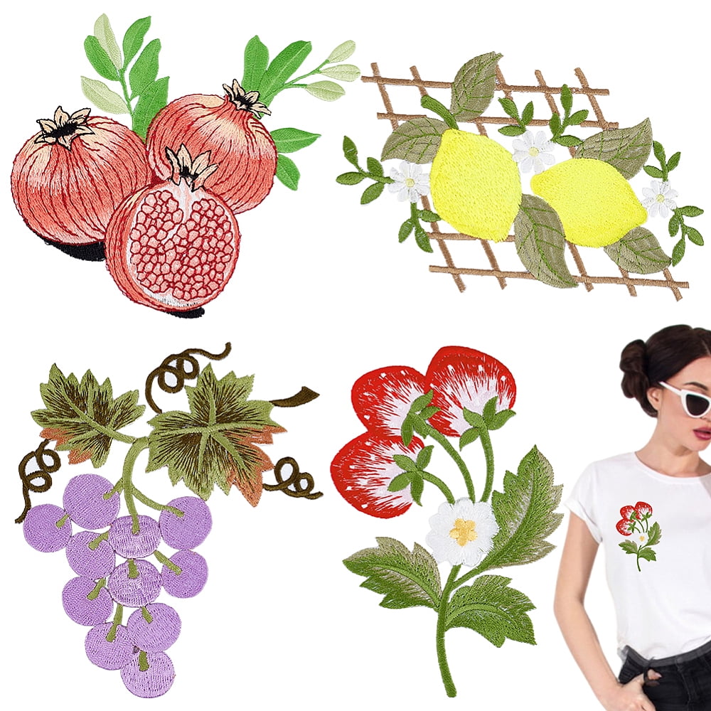 4Pcs 4 Styles Fruits Theme Rayon Clothing Patches Mixed Color Mixed ...