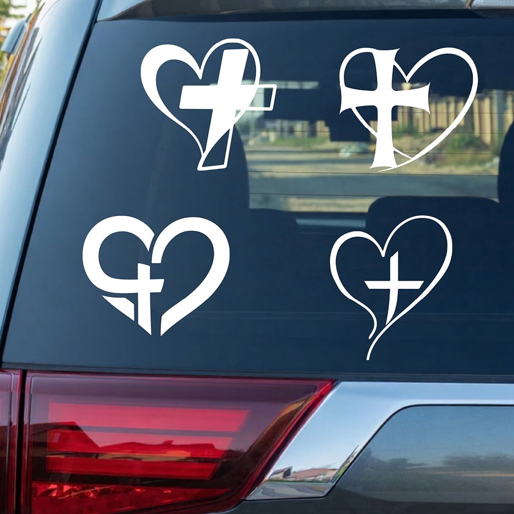 4Pcs 4 Styles Heart Car Decal White Sticker for Car Reflective Bike ...
