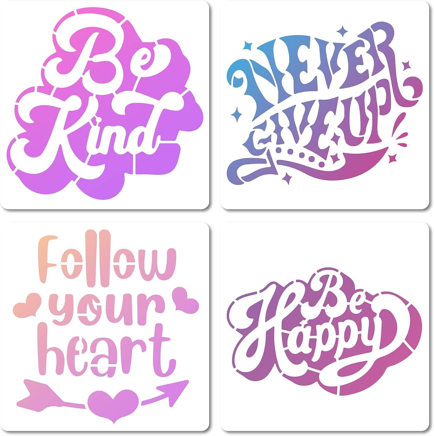 4Pcs 4 Styles Inspirational Words Painting Stencils Be Happy Plastic ...