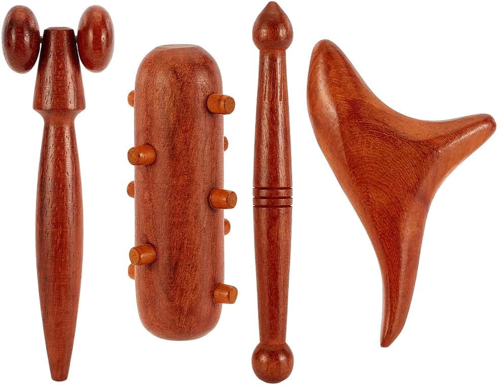 4Pcs 4 Styles Massage Tool Set Wooden Gua Sha Tool T-Shape Massage ...