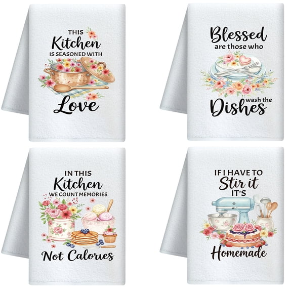 4Pcs 4 Styles Microfiber Cleaning Cloth Kitchen Dishcloths Flower ...