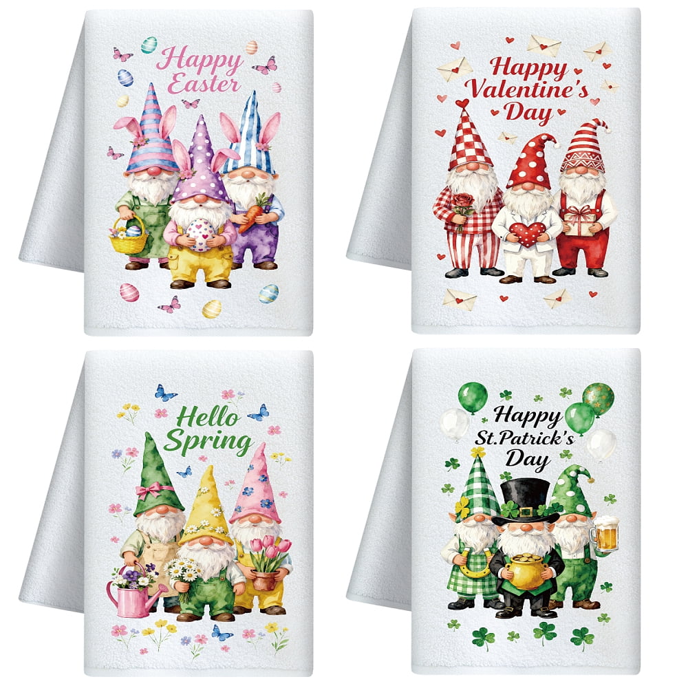 4Pcs 4 Styles Microfiber Cleaning Cloth Kitchen Dishcloths Gnome ...