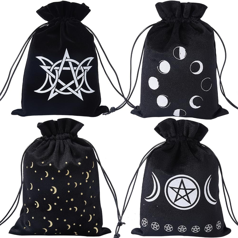 4Pcs 4 Styles Moon Phase Tarot Card Bag Pentagram Tarot Storage Thick ...