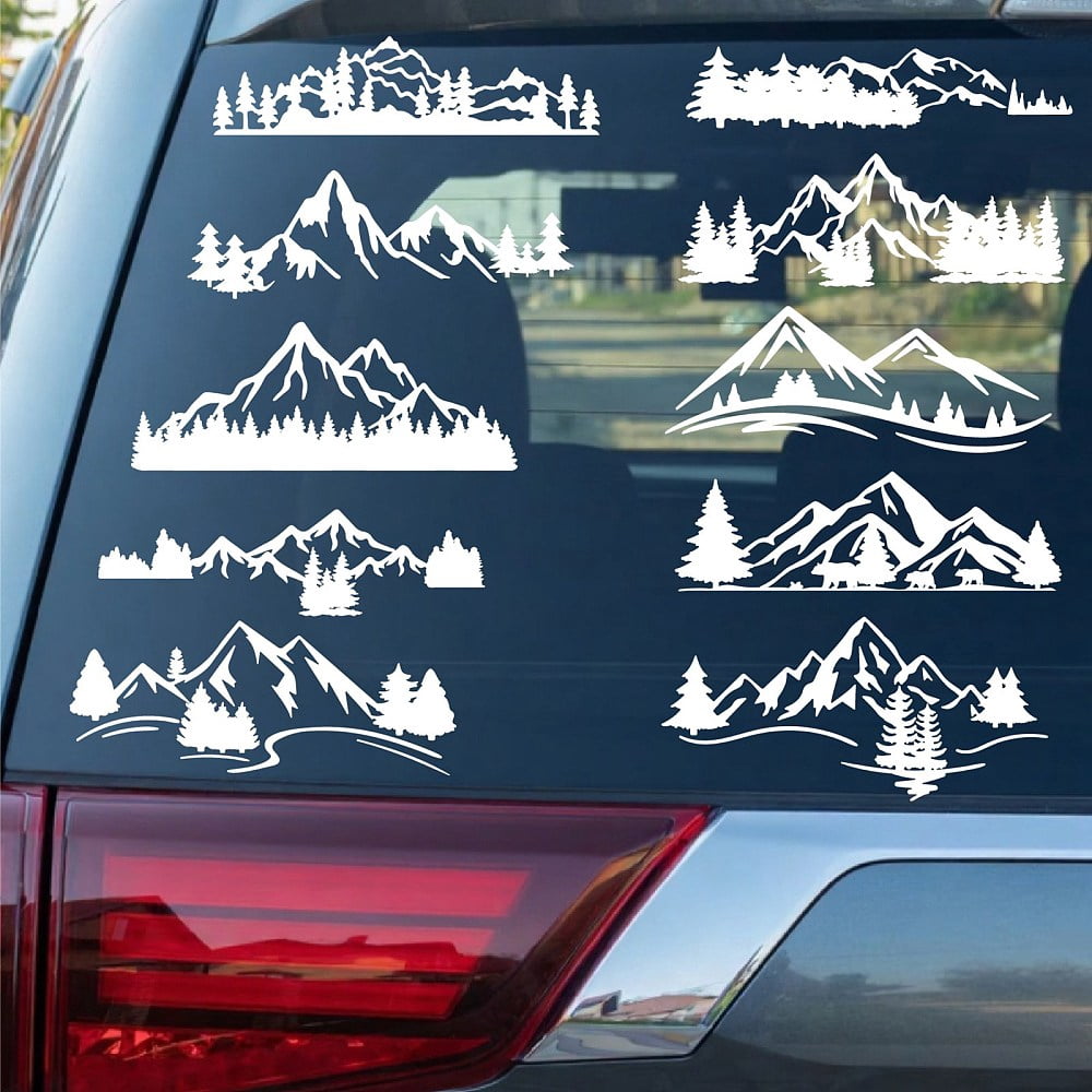 4Pcs 4 Styles Mountain Car Sticker Forest Car Decal White Tree Reflective Bike Stickers PET ...
