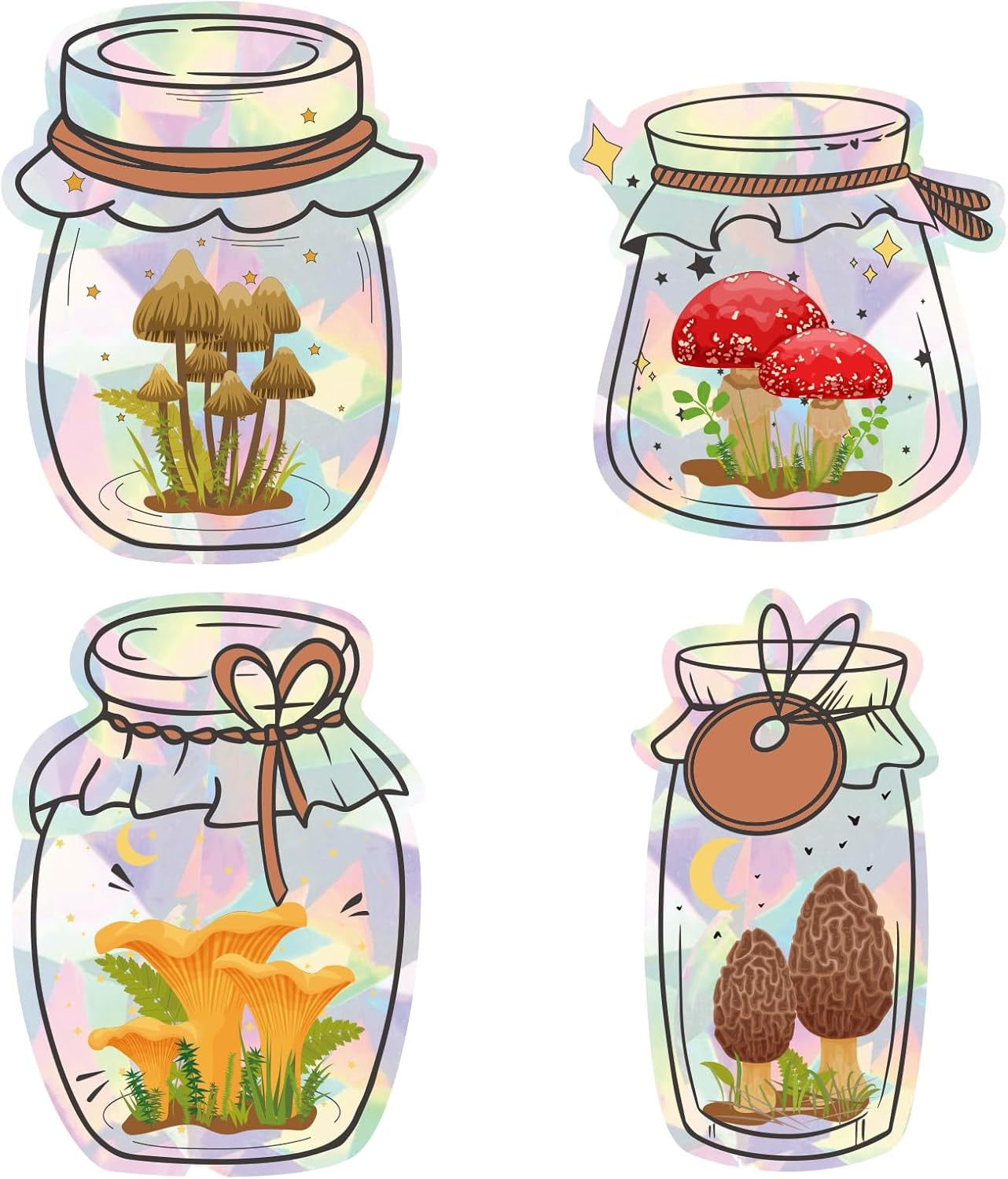 4Pcs 4 Styles Mushroom Theme PVC Colored Laser Stained Window Film ...