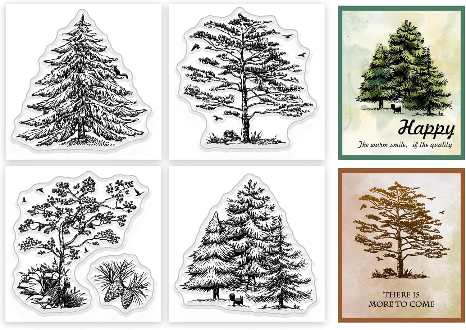 4Pcs 4 Styles PVC Stamp for DIY Scrapbooking Pine Tree 55x55mm 1pc ...