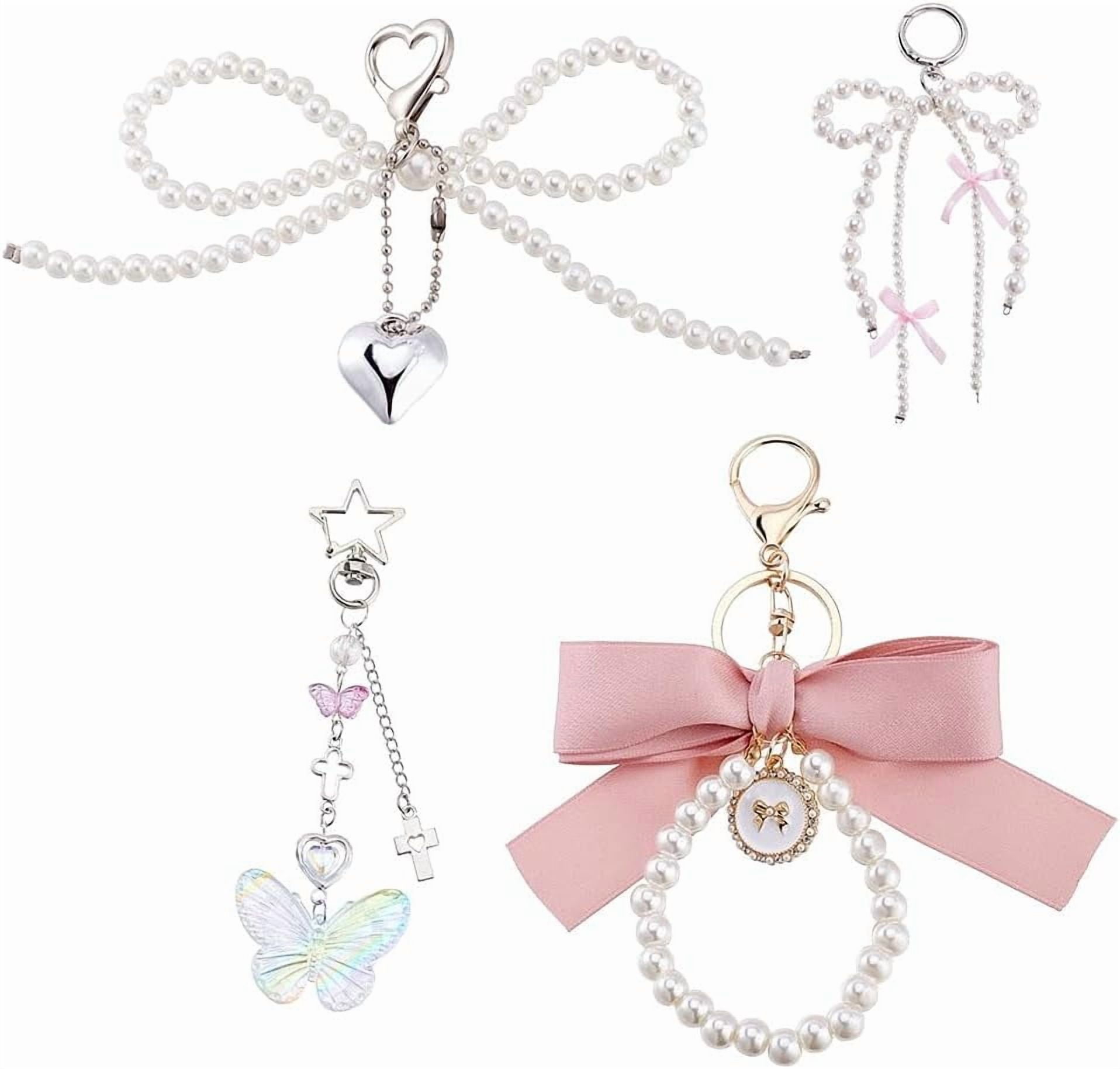 4Pcs 4 Styles Pearl Keychains Aesthetic Keychain Pearl Wristlet ...