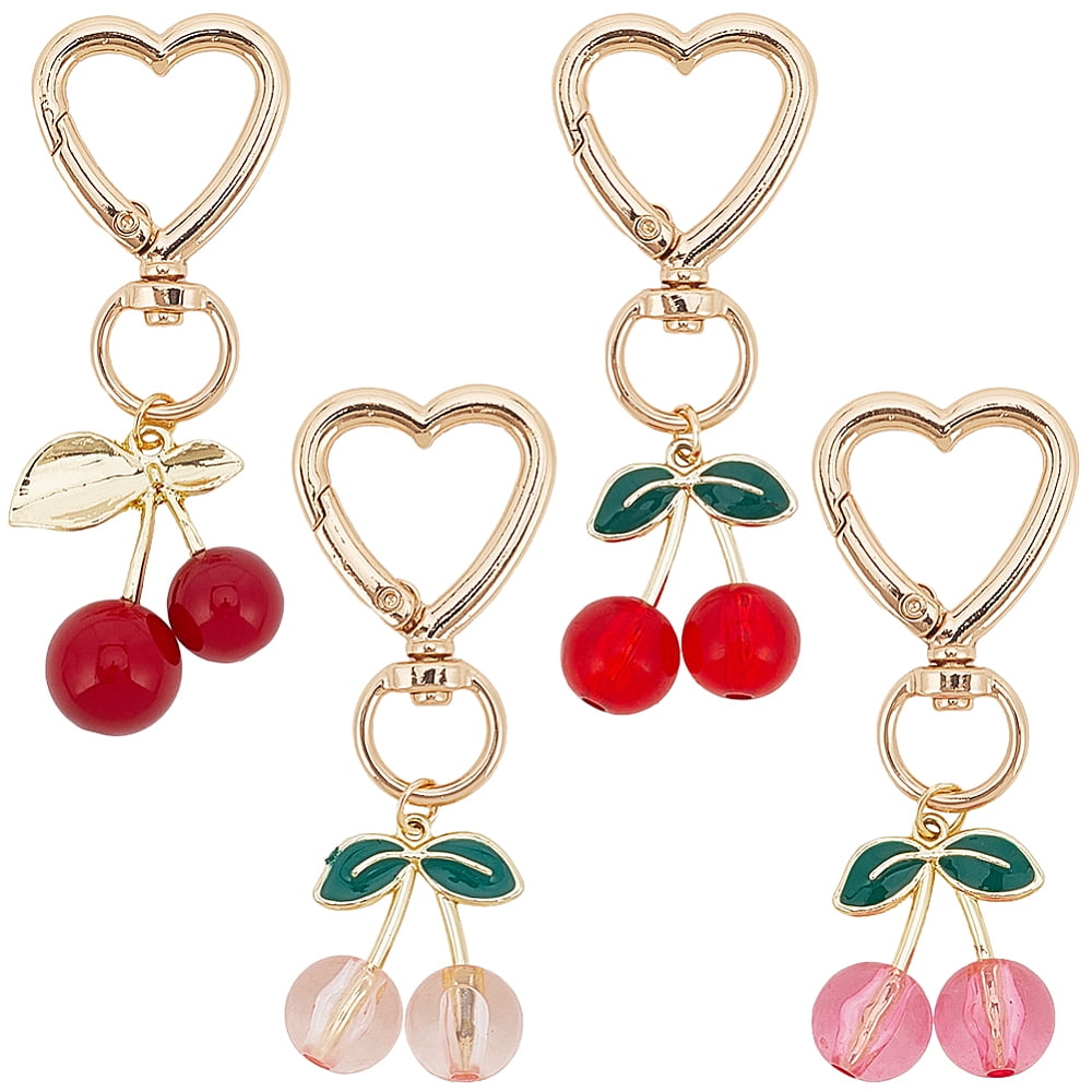 4Pcs 4 Styles Resin Cherry Pendant Decorations with Alloy Key Rings ...