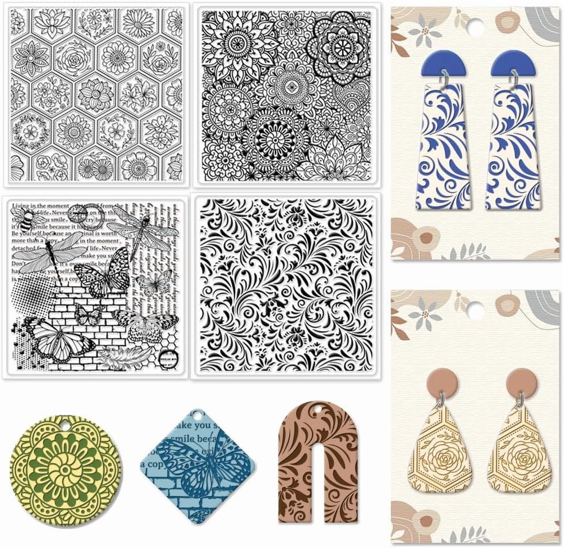 4Pcs 4 Styles Retro Vine Polymer Clay Texture Sheets Mandala Flowers ...
