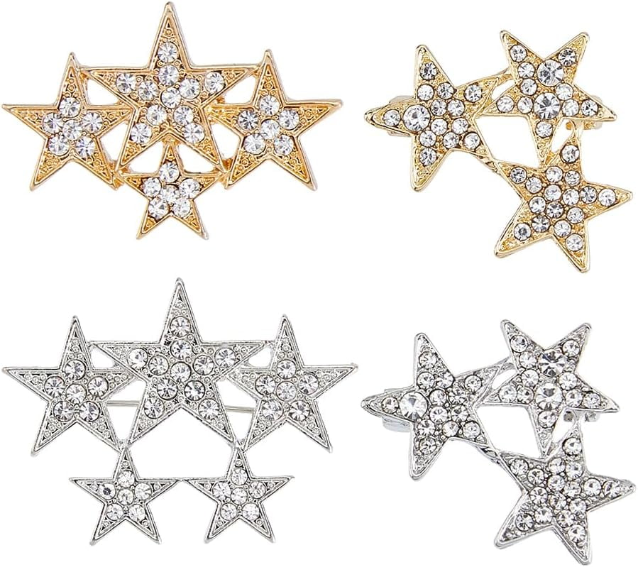 4Pcs 4 Styles Star Pin Alloy Star Lapel Badge Pin Platinum Lapel Brooch ...