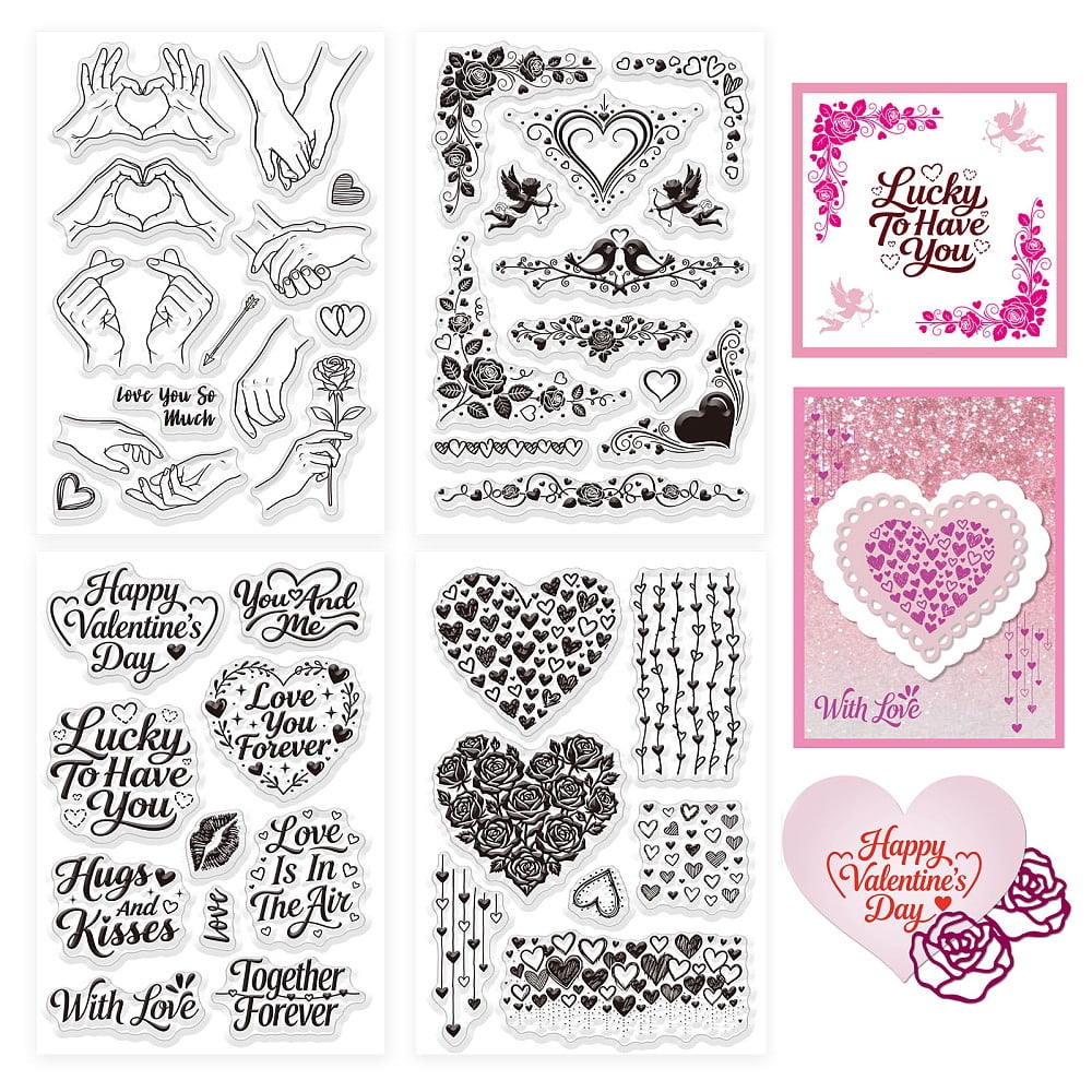 4Pcs 4 Styles Valentine's Day PVC Plastic Stamps for DIY Scrapbooking ...