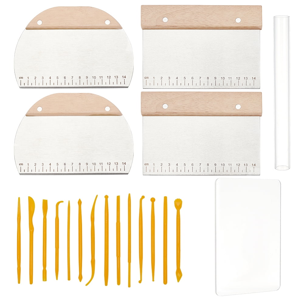 4Pcs 430 Stainless Steel with Wood Bench Scraper Chopper 1Pc Multi ...