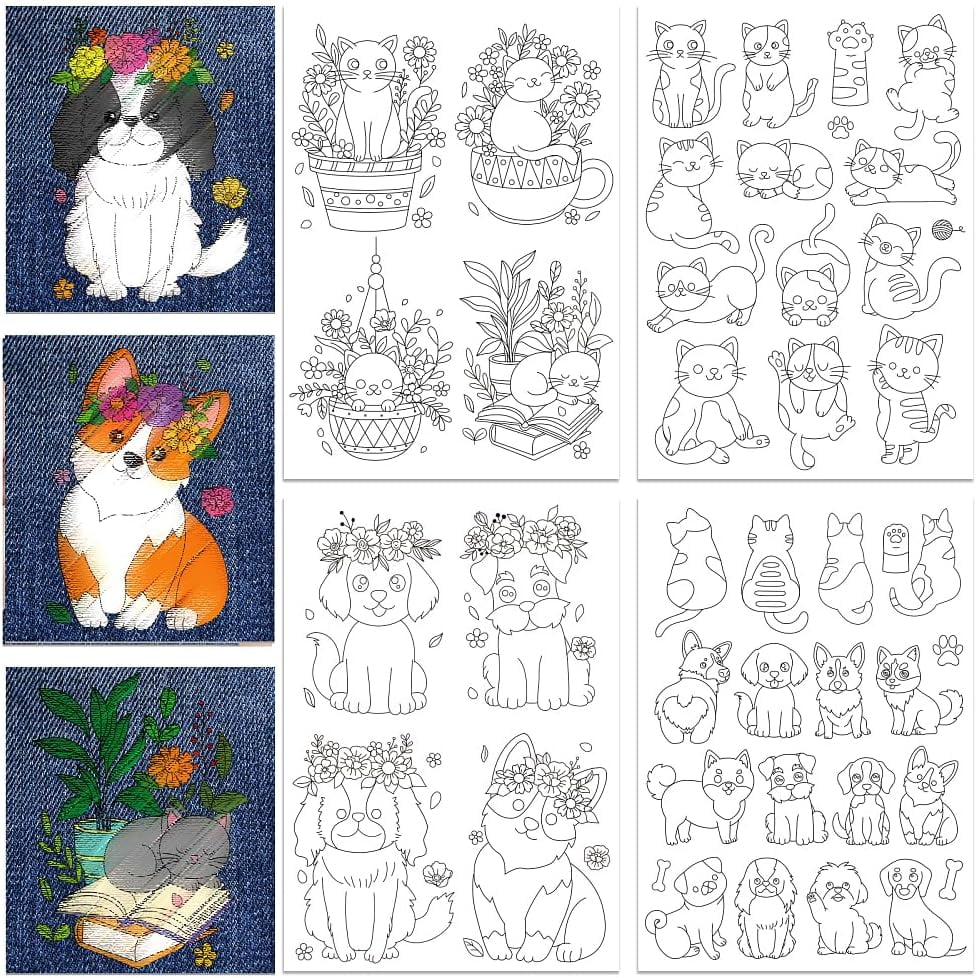 4Pcs 43Pcs Cats and Dog Water Soluble Stabilizer A4 Flower with Animal ...