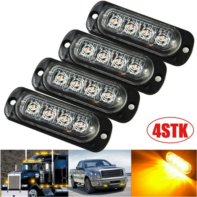 4Pcs 4Led Side Warning Light Grille Lightbar Car Truck Beacon Lamp ...