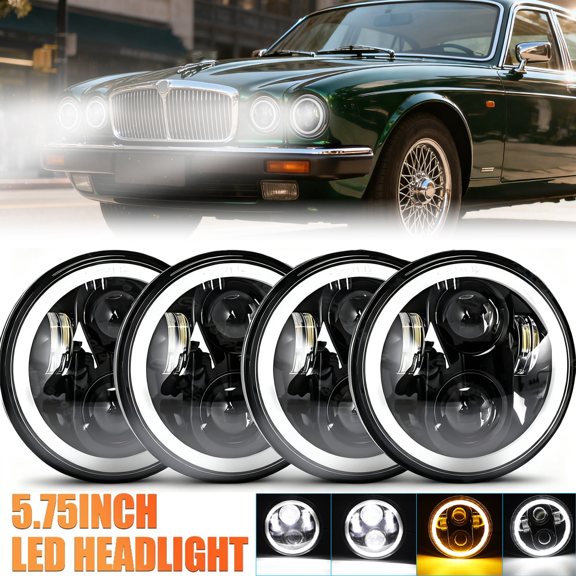 4Pcs 5.75" inch Round LED Headlights DRL High-Low Beam for Jaguar XJ6 ...