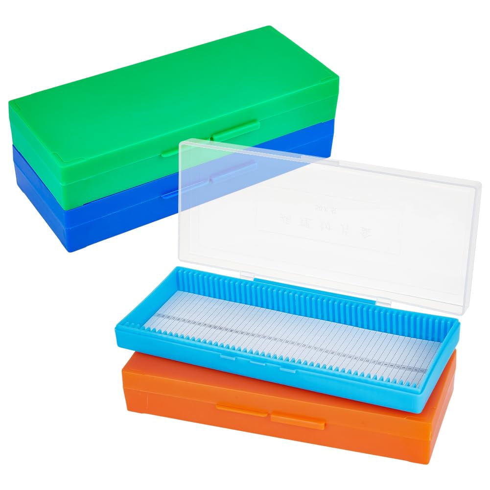 4Pcs 50-Place Plastic Microscope Slide Holder with Foam Liner 8x3.6x1.2 ...