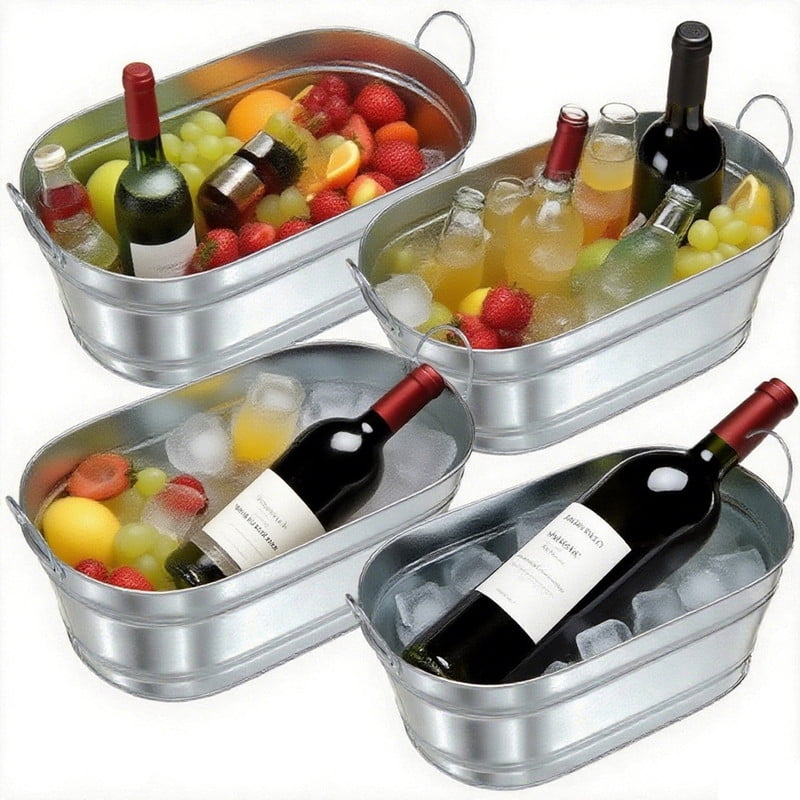 4Pcs 6.2 Gallon Galvanized Beverage Ice Bucket Large Metal Drink ...