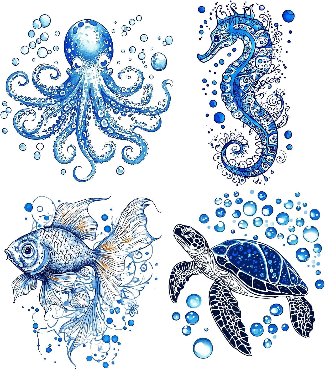 4Pcs 6.3 Inch Ocean Theme Window Clings Sea Turtle Octopus Seahorse ...