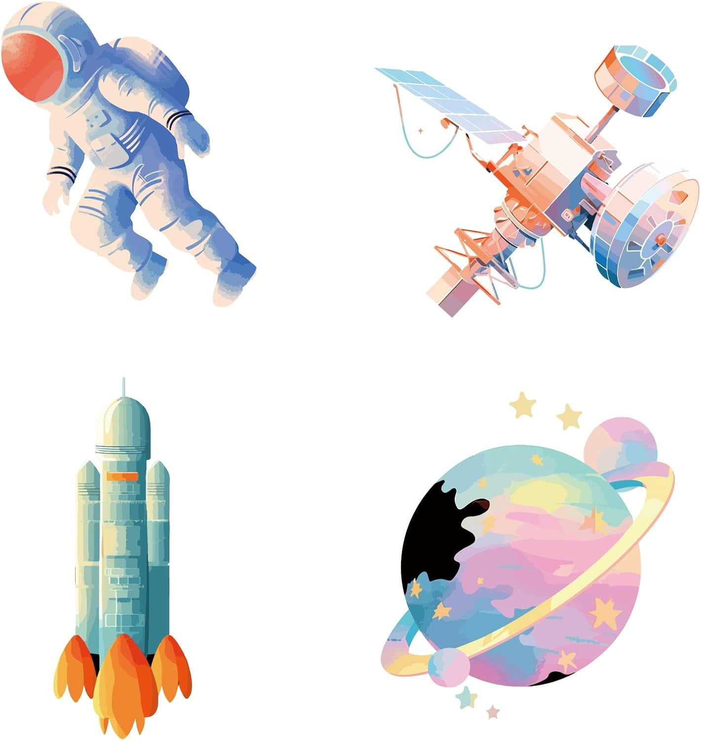 4Pcs 6.3 Inch Outer Space Window Decals Astronaut Planets Rockets Solar ...