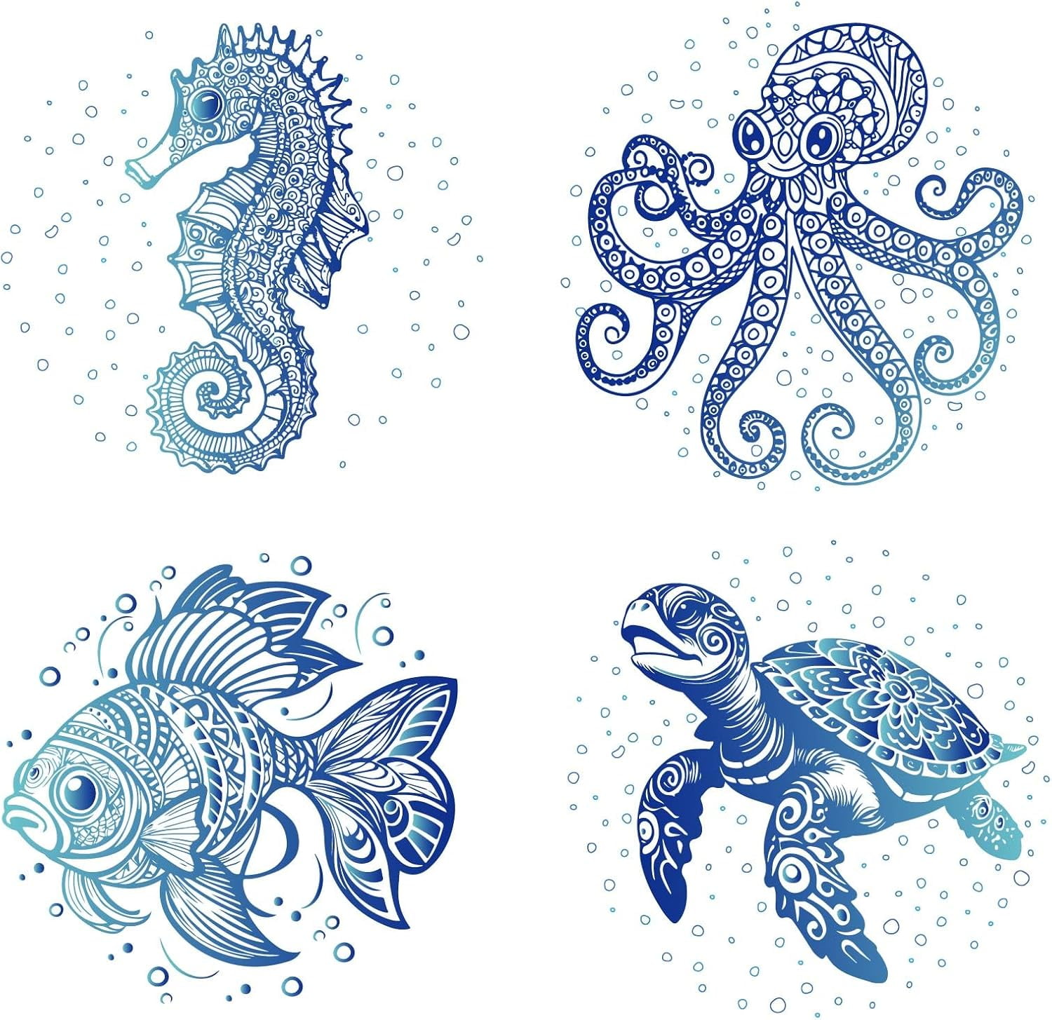 4Pcs 6.3 Inch Sea Life Window Stickers Ocean Animal Turtle Seahorse ...