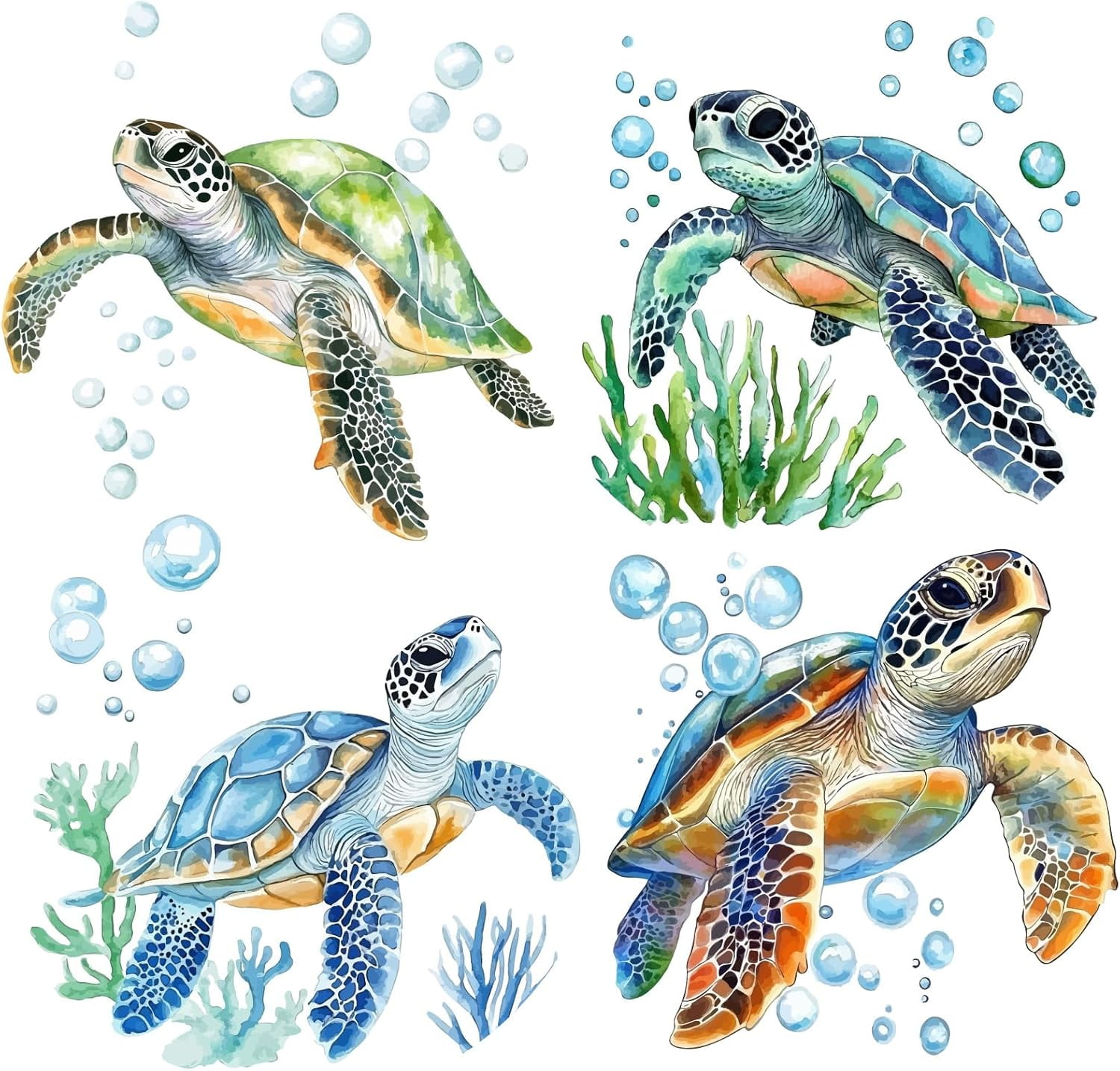 4Pcs 6.3 Inch Turtle Window Decal Ocean Glass Clings Decoration Seaweed ...