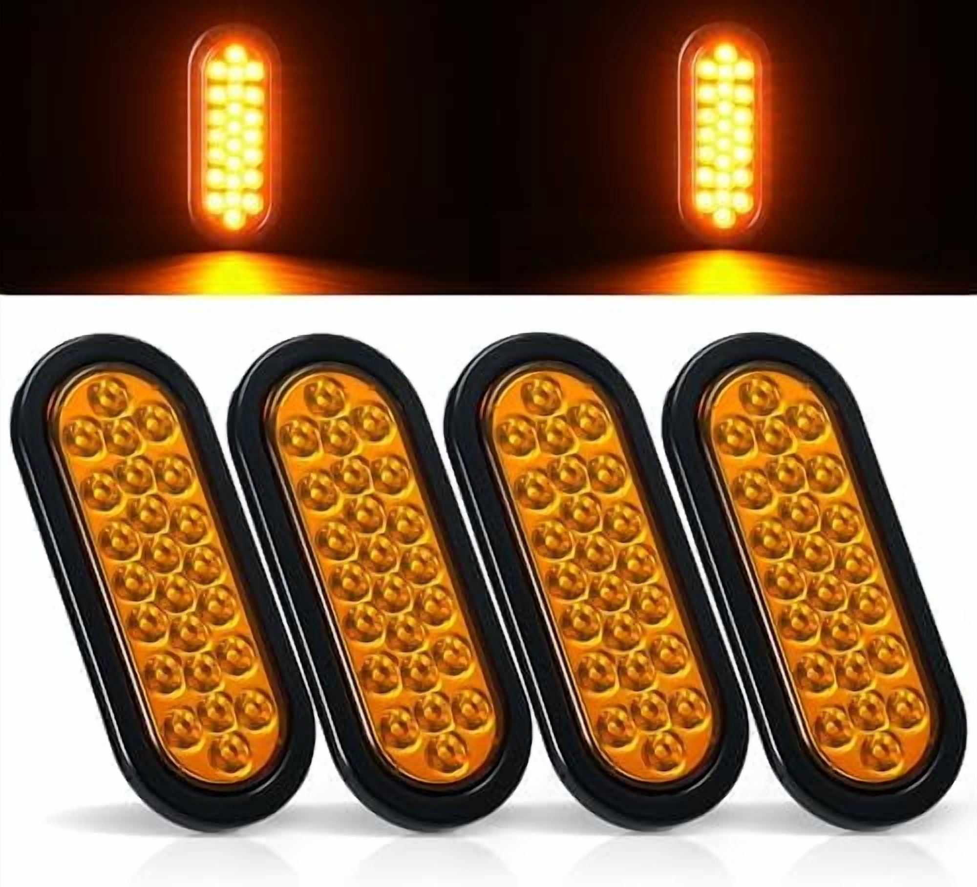 4Pcs 6.3" Oval LED Strobe Lights Amber 24 LED Trailer Tail Lights 6.3 ...