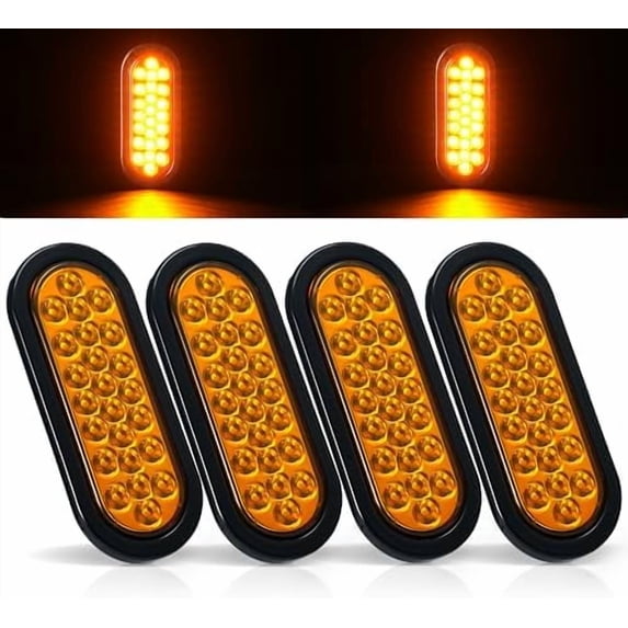 4Pcs 6.3" Oval LED Strobe Lights Amber 24 LED Trailer Tail Lights 6.3 ...
