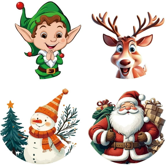 4Pcs 6.3x6.3 Inch Window Sticker Christmas Decorations Reindeer Snowman ...