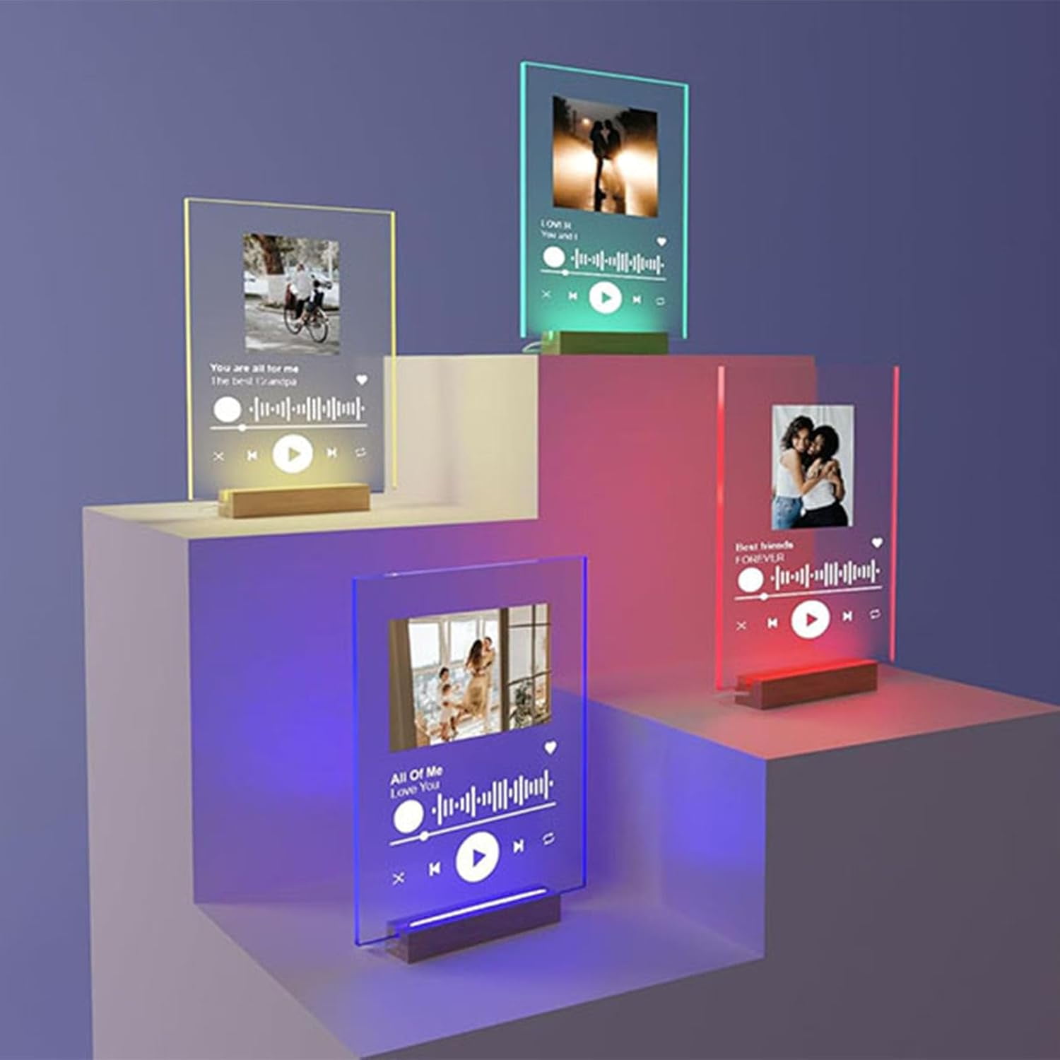 4Pcs 6" Colorful LED Wooden Display Stand for Acrylic, , Glass & Resin ...