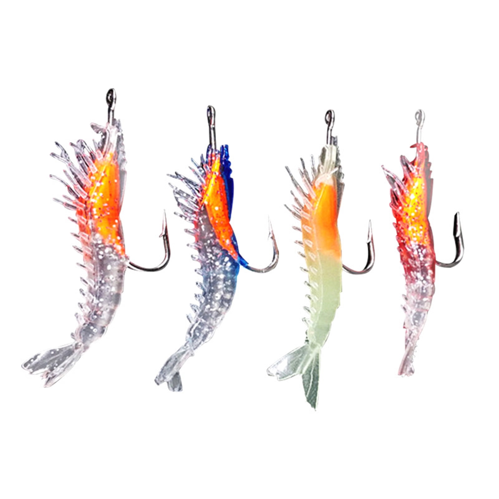 4Pcs 6cm 3g Soft Shrimp Bait Realistic Lightweight PVC Luminous Hooked ...