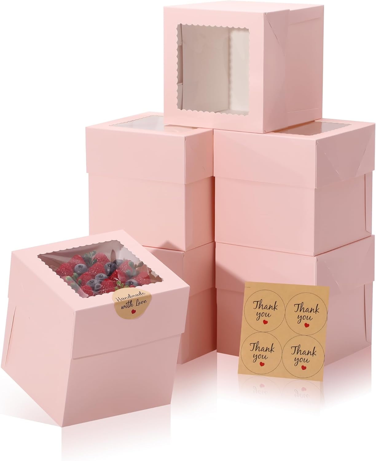 4Pcs 6x6x6 Inches Mini Cake Boxes, Pink Square Bakery Boxes with Window ...