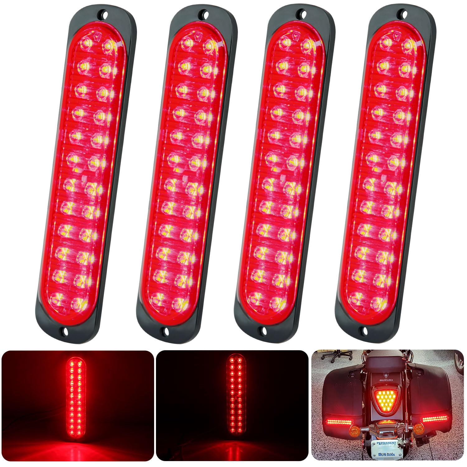 4Pcs 7.5" Inch Red LED Trailer Stop Brake Tail Lights Bar, 24-LED Ultra ...