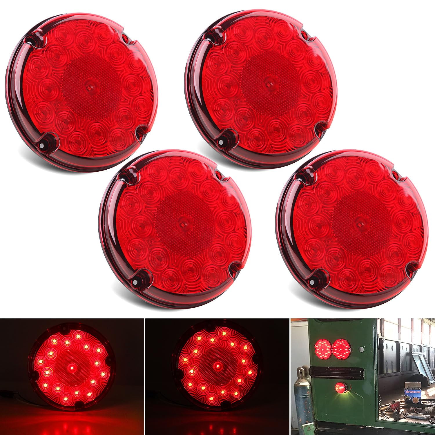 4Pcs 7" Inch Round LED Transit Tail Lights 17 LED Truck Trailer RV ...