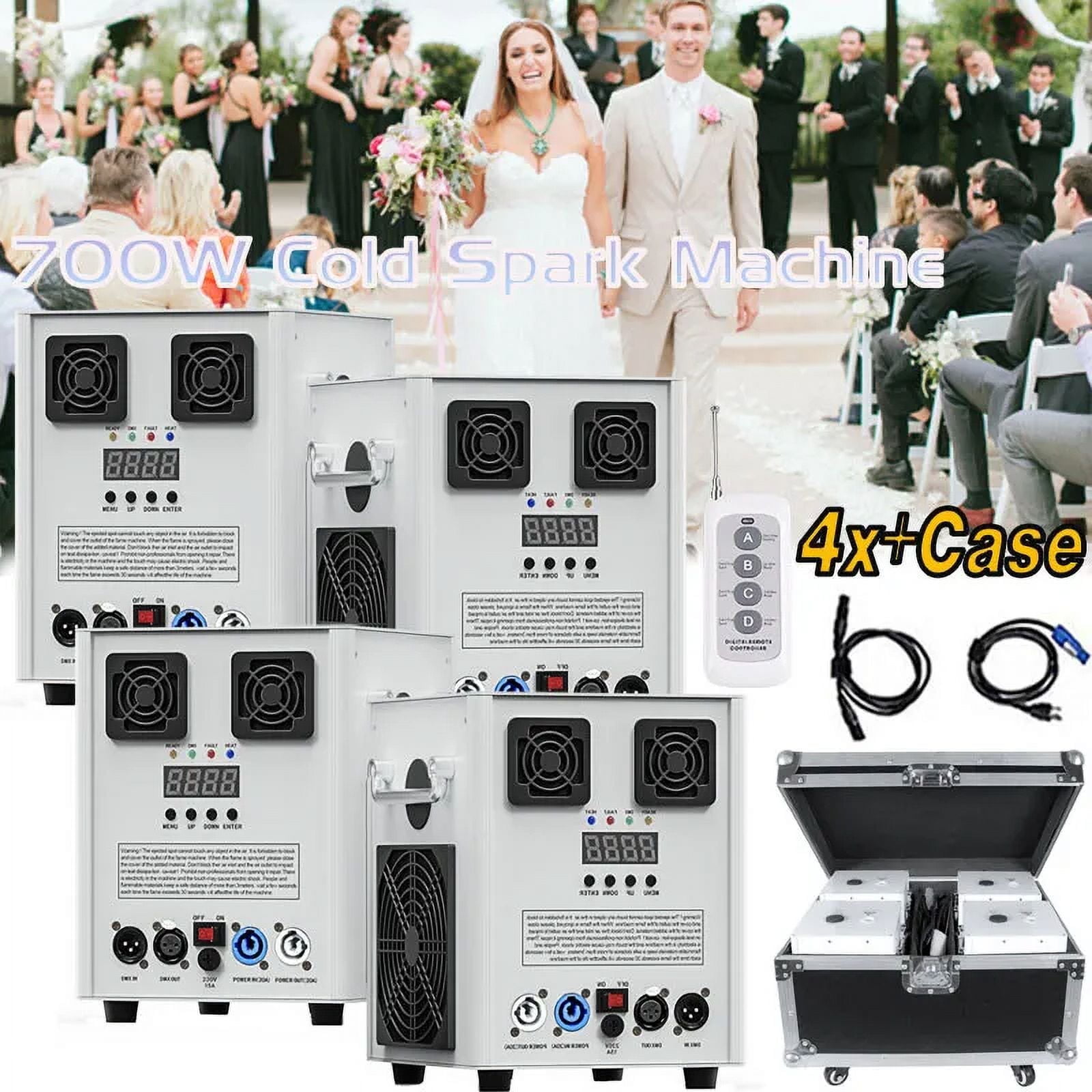 4Pcs 700W Cold Spark Firework Machine w/ Flight Case, DMX Stage Effect ...