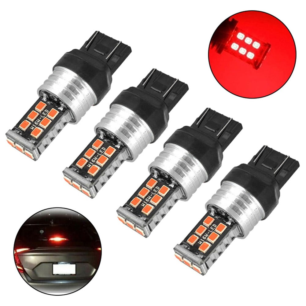 4PCS 7443 LED Red Strobe Flash Blinking Brake Stop Tail Parking Light ...