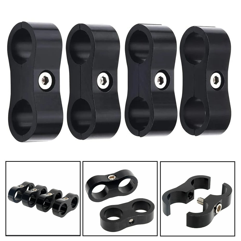4Pcs 8AN 10AN Hose Separator Clamp Fuel Hose Line Black Aluminum ...
