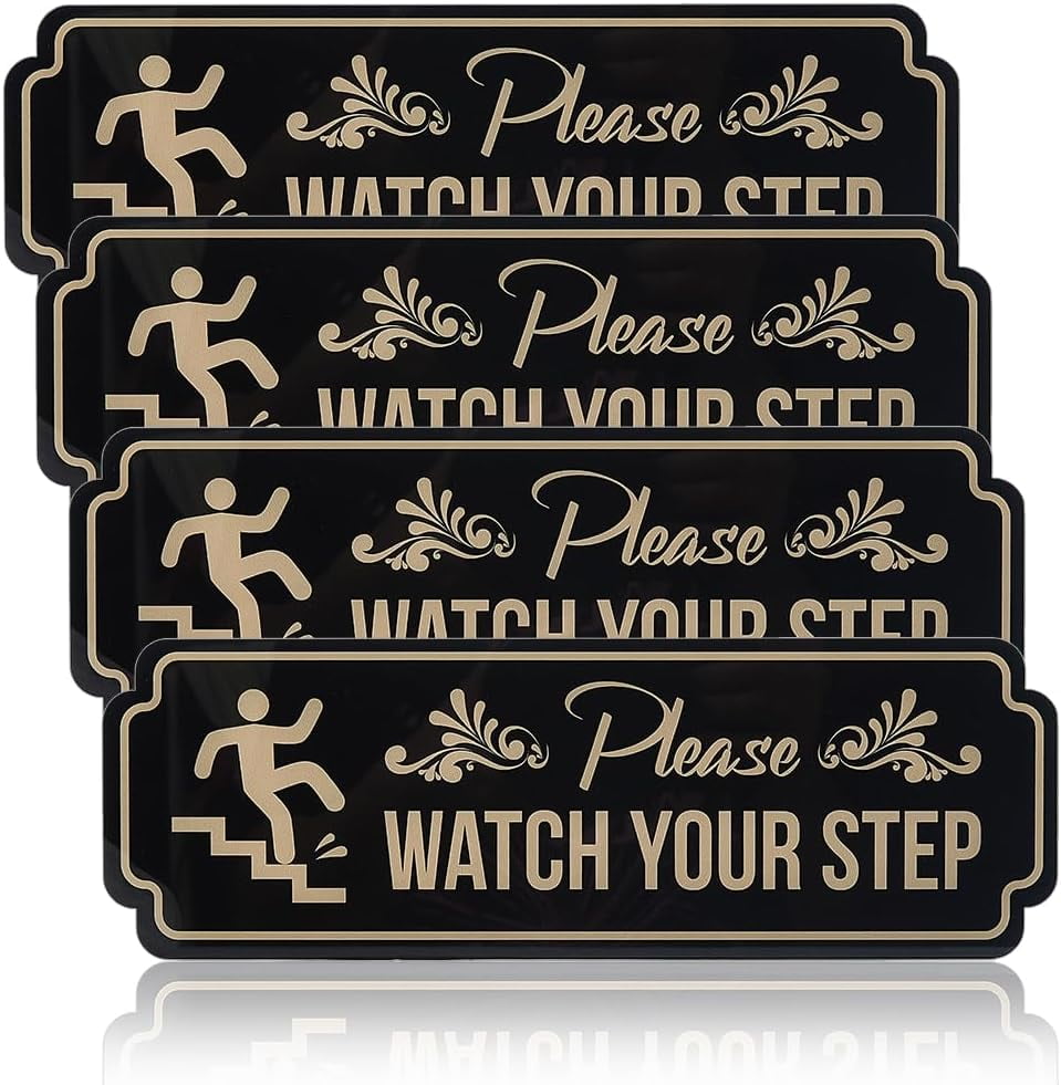 4Pcs 9x3 Inch Acrylic Self-Adhesive Watch Your Step Sign Acrylic ...