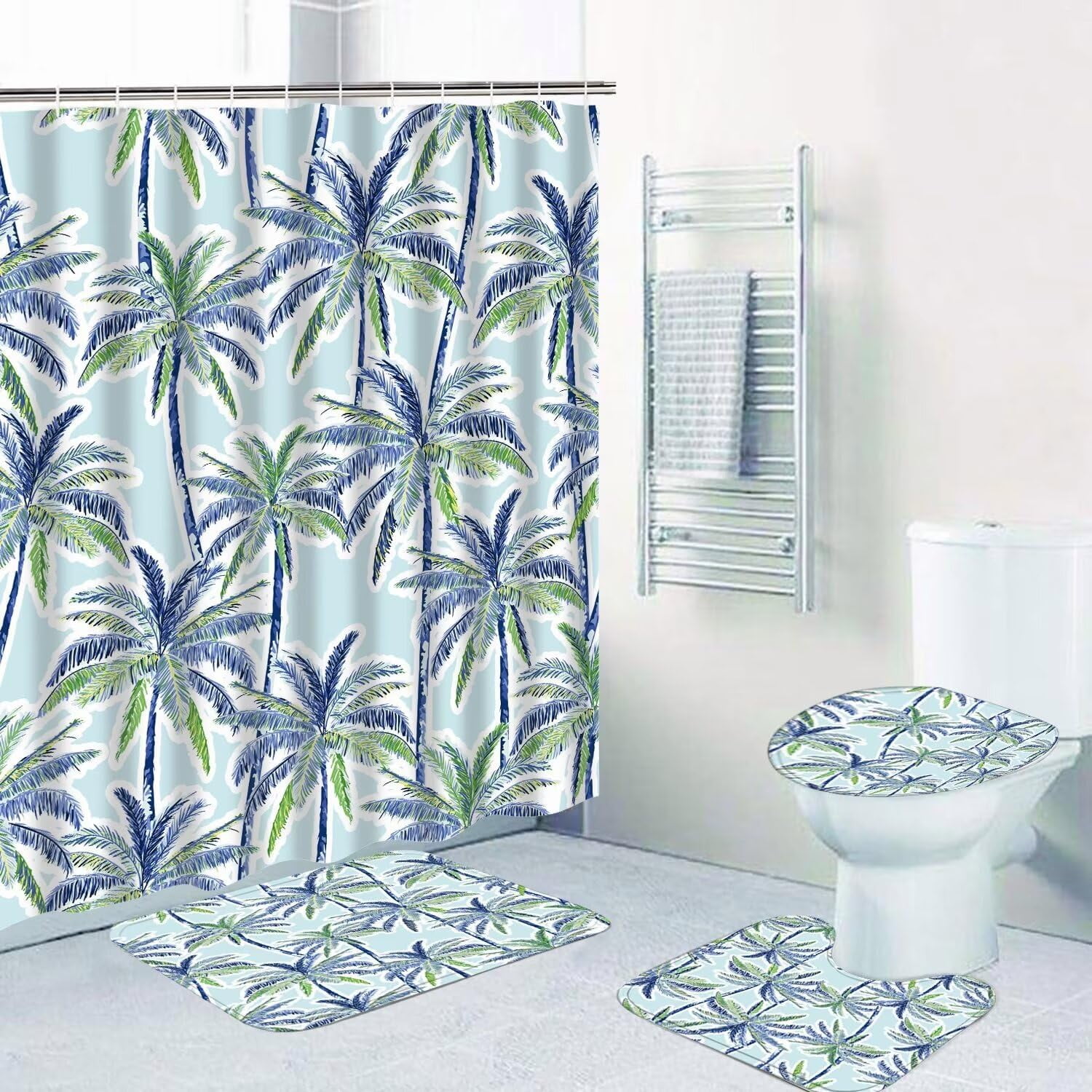 4Pcs Abstract Bubble and Feathers Shower Curtain Set Gray and Golden ...
